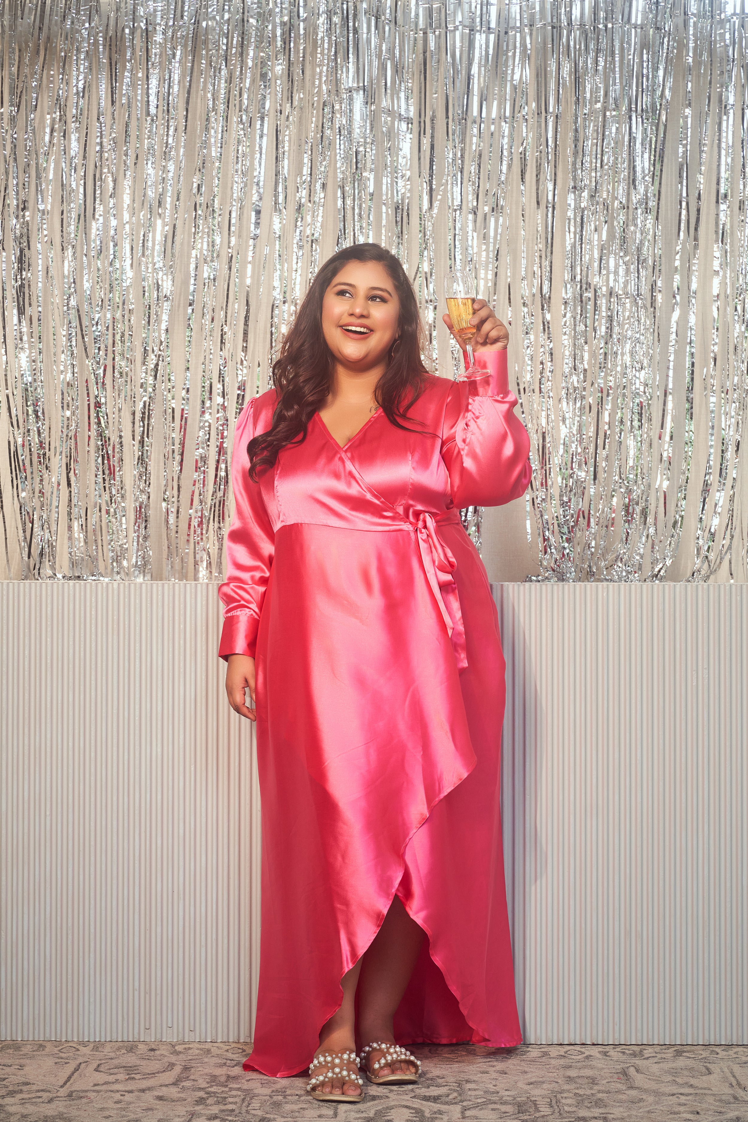 PINK SATIN WRAP GOWN – Nangaliaruchira