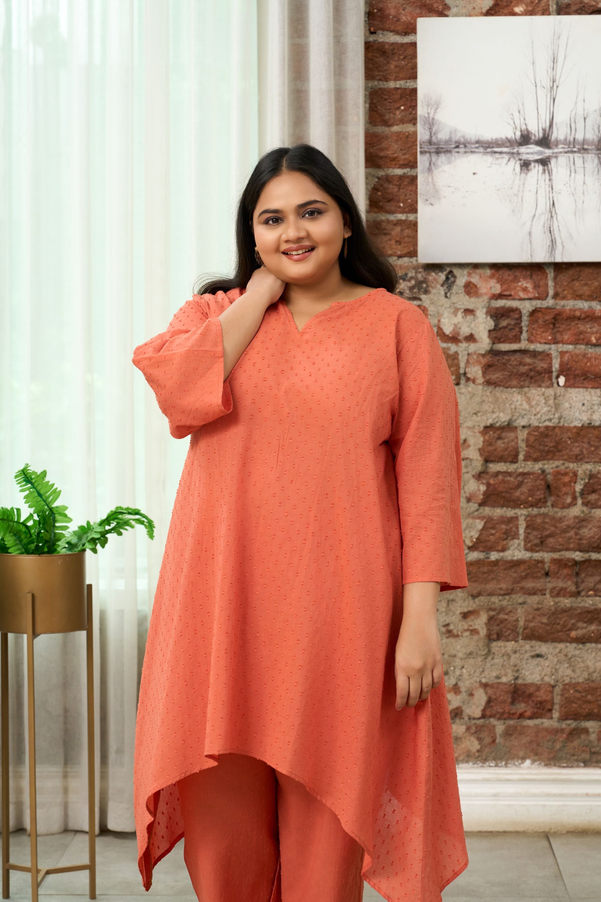 Rust Orange Dobby Cotton Co-ord Set – Nangaliaruchira